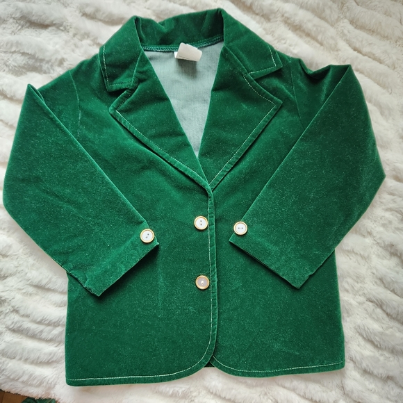 Jackets & Coats | Vintage Velvet 4t Green Blazer Kids Girls Boys ...